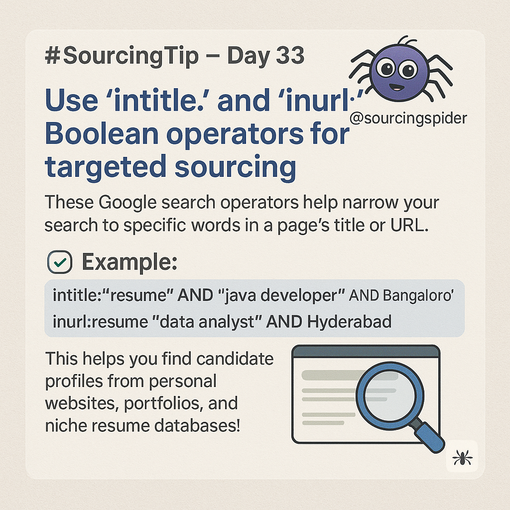 #SourcingTip- #Day33 – Use Intitle and Inurl Boolean operators – SourcingSpider