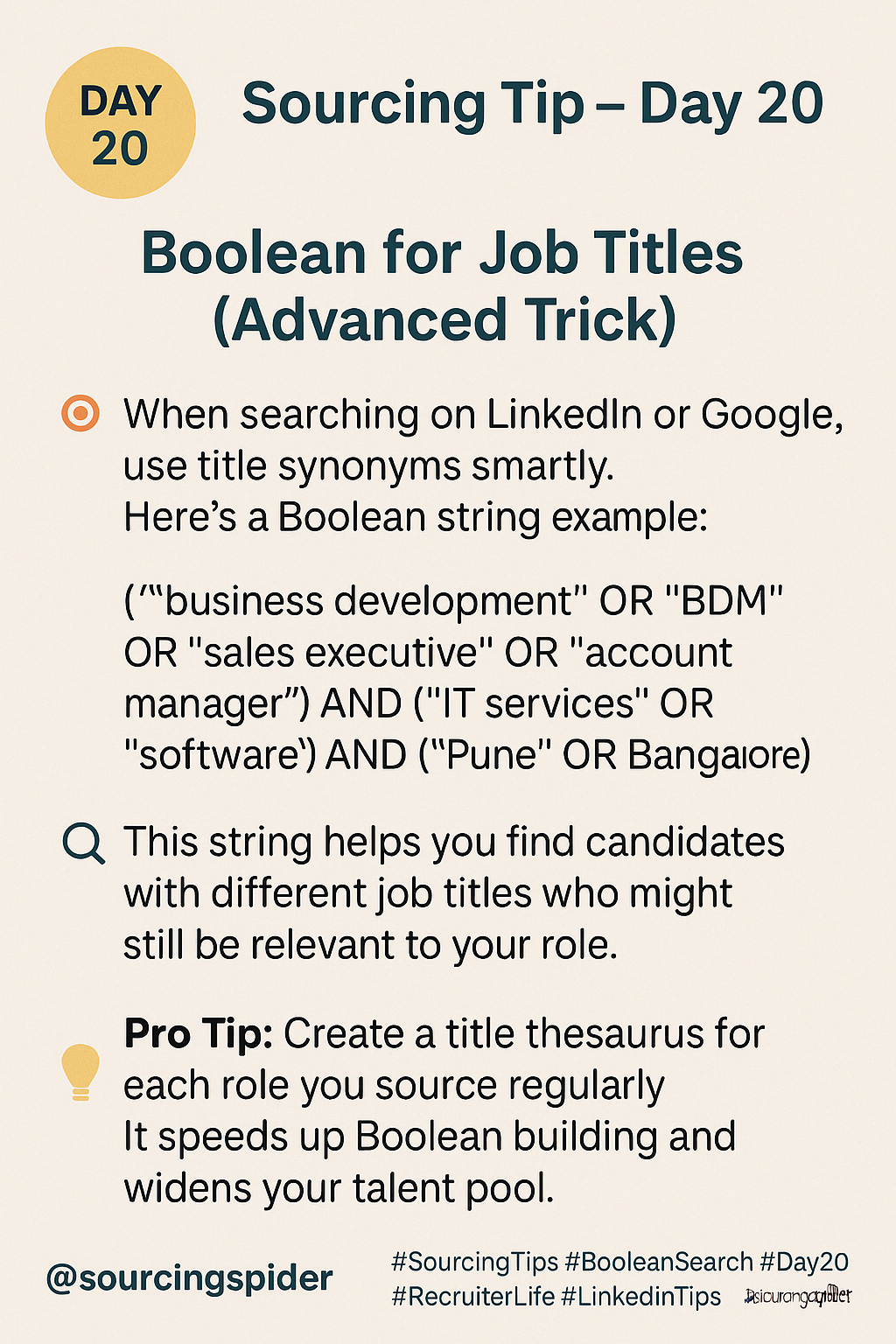 #SourcingTip #Day20 – Boolean for Job titles – SourcingSpider