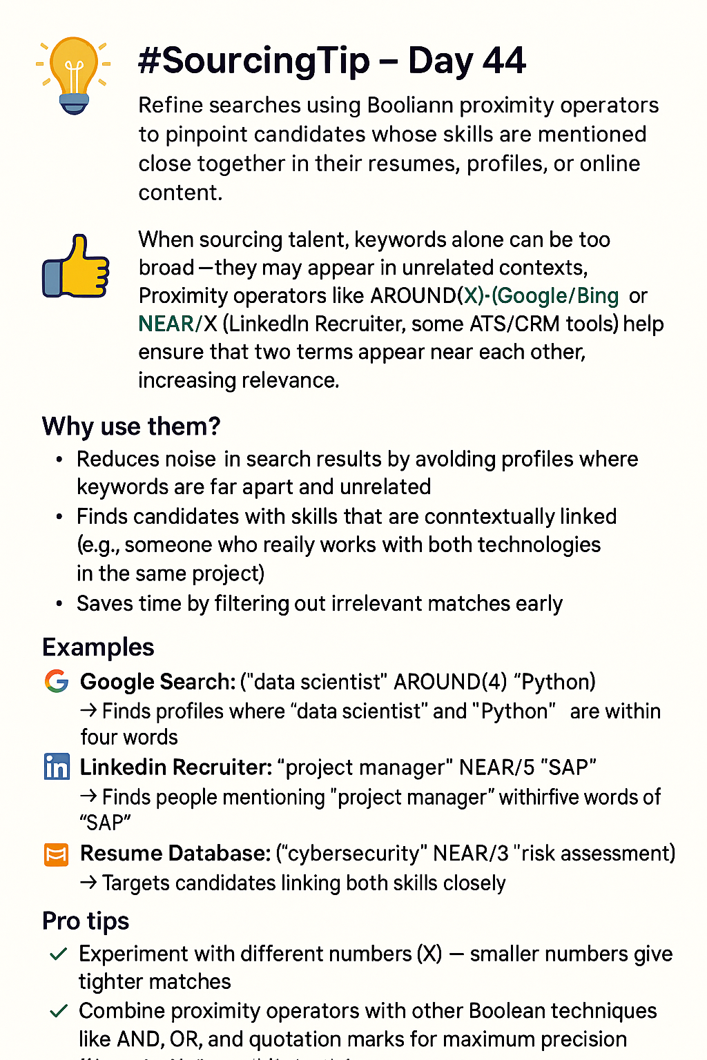 #SourcingTip – Day 44- Use #Boolean Proximity Operators – SourcingSpider
