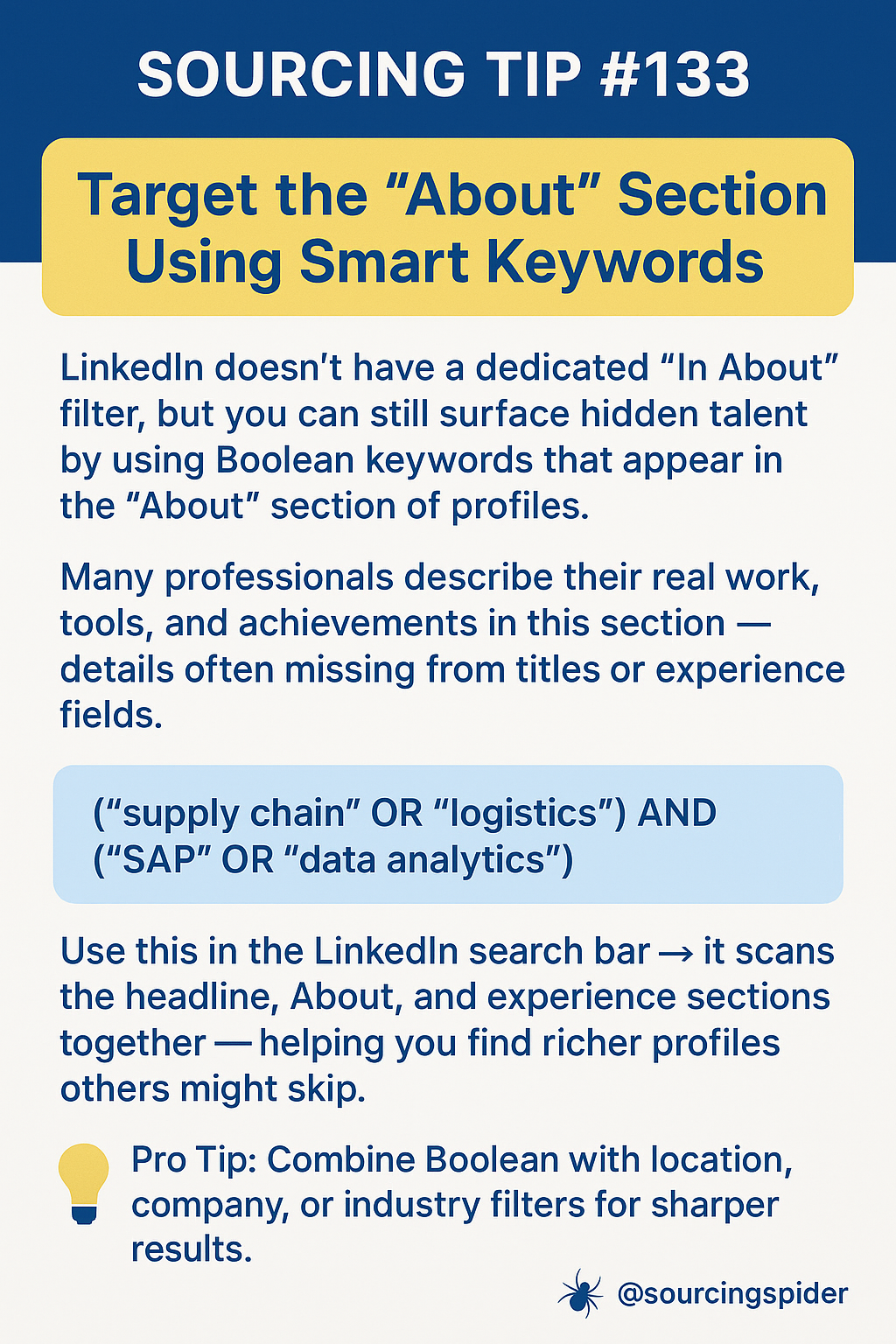 Sourcing Tip Day 134- Target the About Section using Smart Keywords. – SourcingSpider